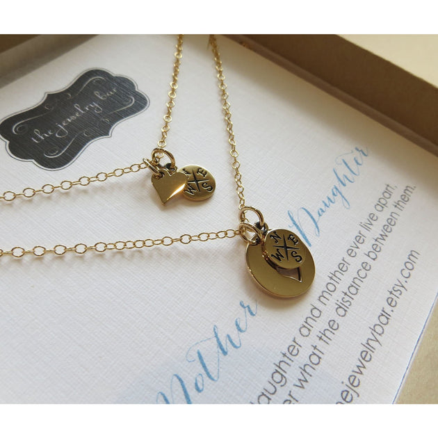 mother daughter compass heart necklace,